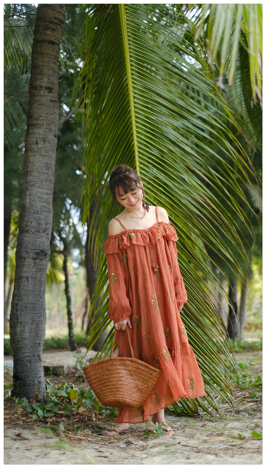 Rust Embroidered Dress – VrisaIndia